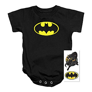 Popfunk Batman Classic Logo Baby Onesie Bodysuit, Black (6 Months)