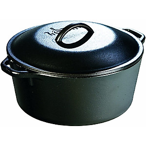 Lodge L8DOLKPLT Cast Iron Dutch Oven with Dual Handles, Pre-Seasoned, 5-Quart & SCRAPERPK Durable Pan Scrapers, Red and Black, 2-Pack