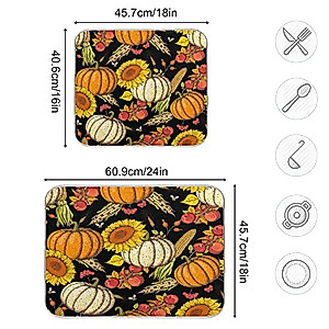 Summer Sunflowers Dish Drying Mat for Kitchen Counter 16x18 In Pumpkins Reversible Cute Sunflowers Tableware Pad Dish Drainer Rack Mats Fast Absorbent Kitchen Accessories for Countertop Sink