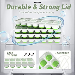 Chefaide Ice Cube Tray with Lid, 4 Pack Durable Stackable Ice Cube Trays for Freezer with Removable Lids, Easy-Release Plastic & Silicone Ice Tray for Cocktail, Coffee