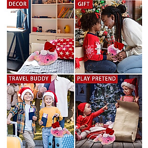 DolliBu Santa Rainbow Whale Stuffed Animal Plush Toy - Super Soft Wild Animal Dress Up with Red Santa Claus Hat, Cute Wildlife Gift, Perfect Holiday with Name Personalization - 7 Inches