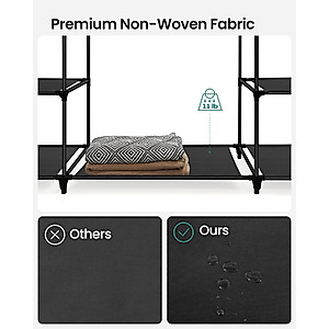 Hzuaneri Closet Wardrobe, 64-inch Portable Closet for Bedroom, 3 Clothes Rail with 9 Compartments Shelves, Freestanding Clothes Storage Organizer for Cloakroom, Black WH0203