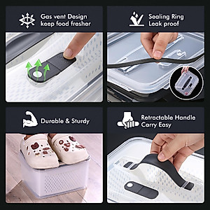 HOTEC Portable Handle Food Storage Container Setwith Lids, 5 pieces Large Fruit Containers with Removable Colander, BPA Free Gas Vent for Keep Foods Fresh