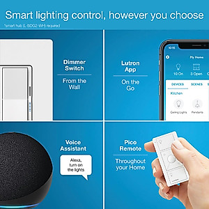 Lutron Diva Smart Dimmer Switch for Caseta Smart Lighting (Lutron Smart Hub Required), for LED Lights, 150 Watt, Single-Pole/3Way, No Neutral Required, DVRF-6L-LA, Light Almond