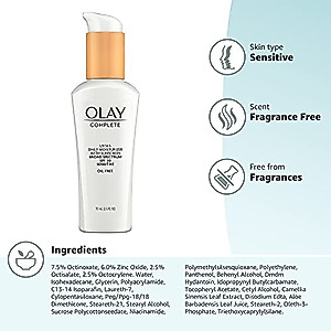 Face Moisturizer by Olay Complete Daily Defense All Day Moisturizer With Sunscreen, SPF30 Sensitive Skin, 2.5 Fl Oz (Pack of 2)