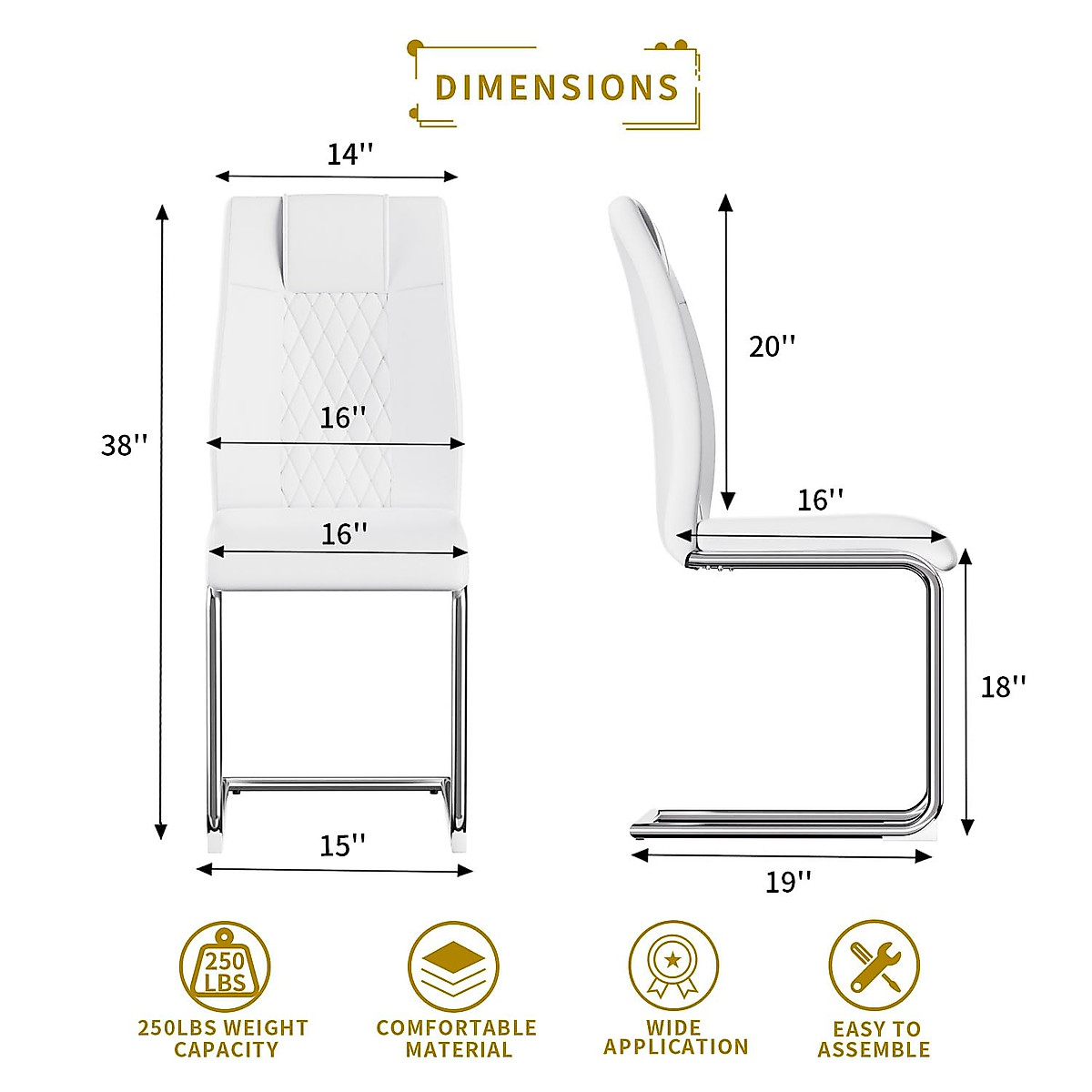 Baysitone Modern Dining Chairs Set of 4, White Dining Room Chairs, Metal Kitchen Chairs with Leather Padded Seat High Back, Chairs for Dining Room, Kitchen, Living Room