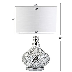 JONATHAN Y JYL1056A Emilia 26" Mirrored Mosaic LED Table Lamp Contemporary Glam Bedside Desk Nightstand Lamp for Bedroom Living Room Office College Bookcase LED Bulb Included, Silver
