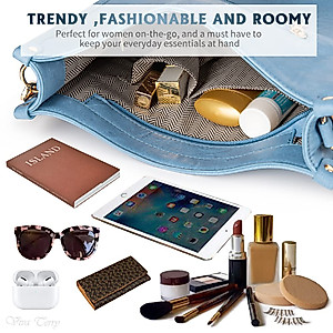 Viva Terry Vegan Leather Crossbody Fashion Shoulder Bag Purse with Adjustable Strap (Light Blue)