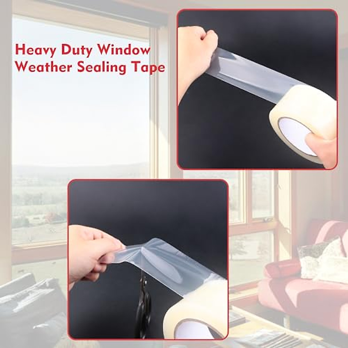 LLPT Transparent Weather Stripping Tape 2” x 108 Ft for Window and Door Ultra High Performance Weather Resistant Tape for Window Draft Insulation No Mess (WWT208)