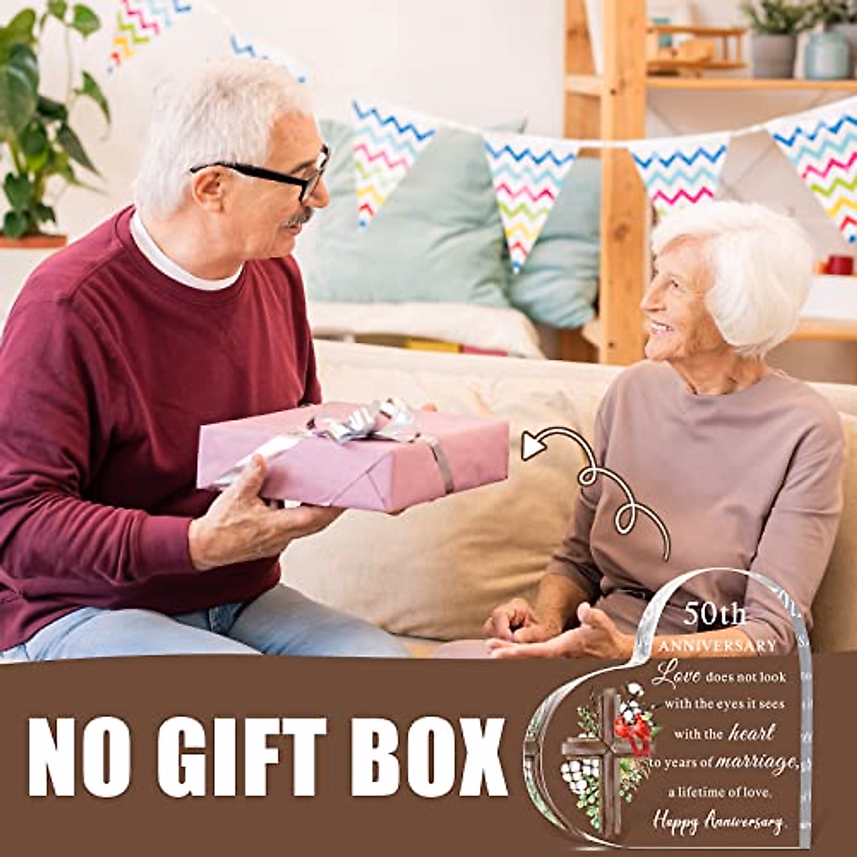 50th Wedding Anniversary Years Gifts Years of Marriage Gift Wedding Anniversary Heart Marriage Keepsake Decoration Gift for Couple Parent Women Mom Husband Wife