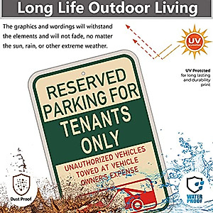 2 Pack Reserved Parking Sign Tenants Only Sign 18 x 12 Inches Reserved Parking For Tenants Unauthorized Vehicles Towed Signs Metal Reflective Sturdy Rust Aluminum Weatherproof Durable Easy Mounting