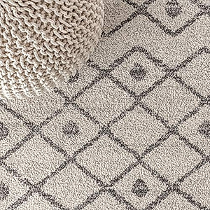 JONATHAN Y MOH208B-8 Aksil Moroccan Beni Souk Indoor Farmhouse Area-Rug Bohemian Minimalistic Geometric Easy-Cleaning Bedroom Kitchen Living Room Non Shedding, 8 ft x 10 ft, Cream/Gray