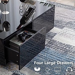 St.Mandyu LED Coffee Table with Storage Drawers,Modern High Glossy Center Table with 20 Colors LED Lights for Living Room (Black)