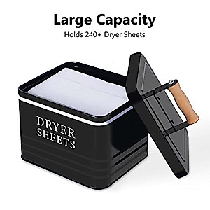 DAYA FASHION Dryer Sheet Holder Black, Metal Farmhouse Dryer Sheet Dispenser for Laundry Room, Dryer Sheet Container with Lid, Fabric Sheet Holder Storage Bin, Glossy Black