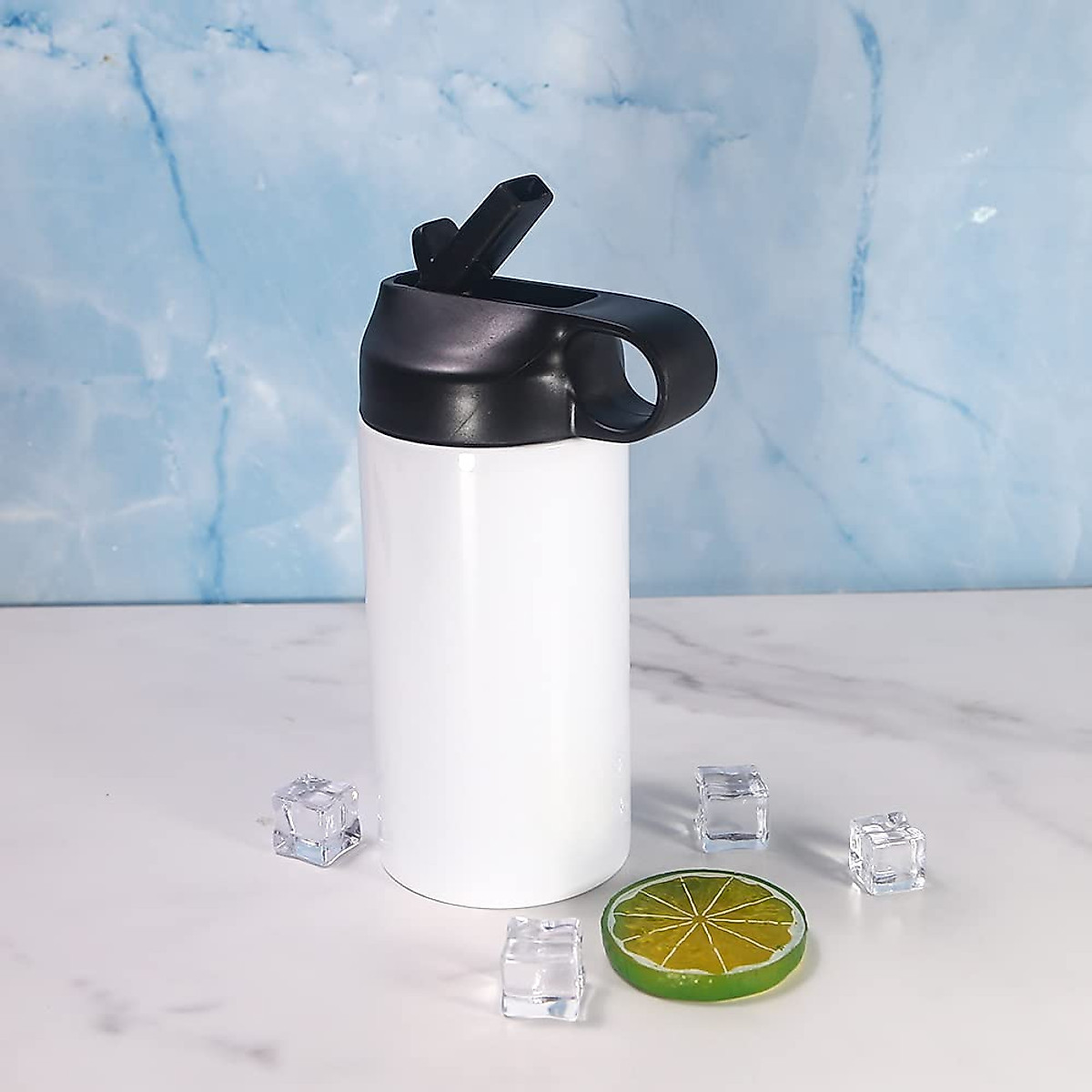 AGH 12 oz Sublimation Tumbler Blanks Skinny Straight Kids Water Bottle Stainless Steel Insulated Kids Tumbler Vacuum Flask with Straw and Handle Lid for Tumbler Heat Press Sublimation Printing