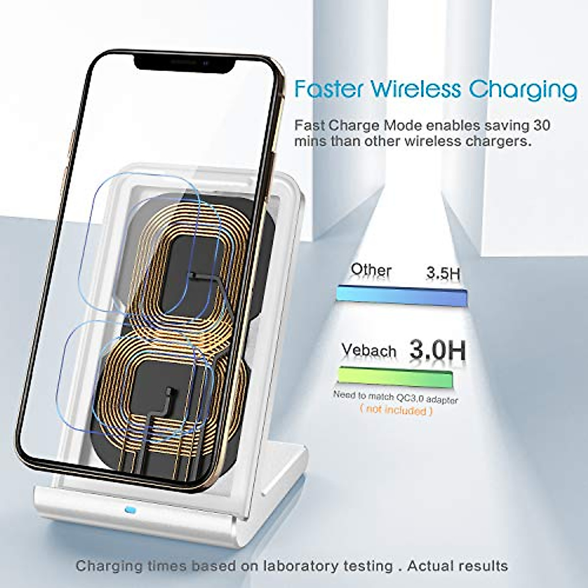 Wireless Charging Stand,Vebach 10W Upgrated Fast Wireless Desk Charger Compatible with iPhone 14/13/12/12 Pro/12 Mini/12 Pro Max/11/11 Pro/11 Pro Max/XR/XS/X/8,Galaxy S21/S20/Note 10 etc