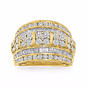 Ross-Simons 2.00 ct. t.w. Baguette and Round Diamond Multi-Row Ring in 18kt Gold Over Sterling. Size 6