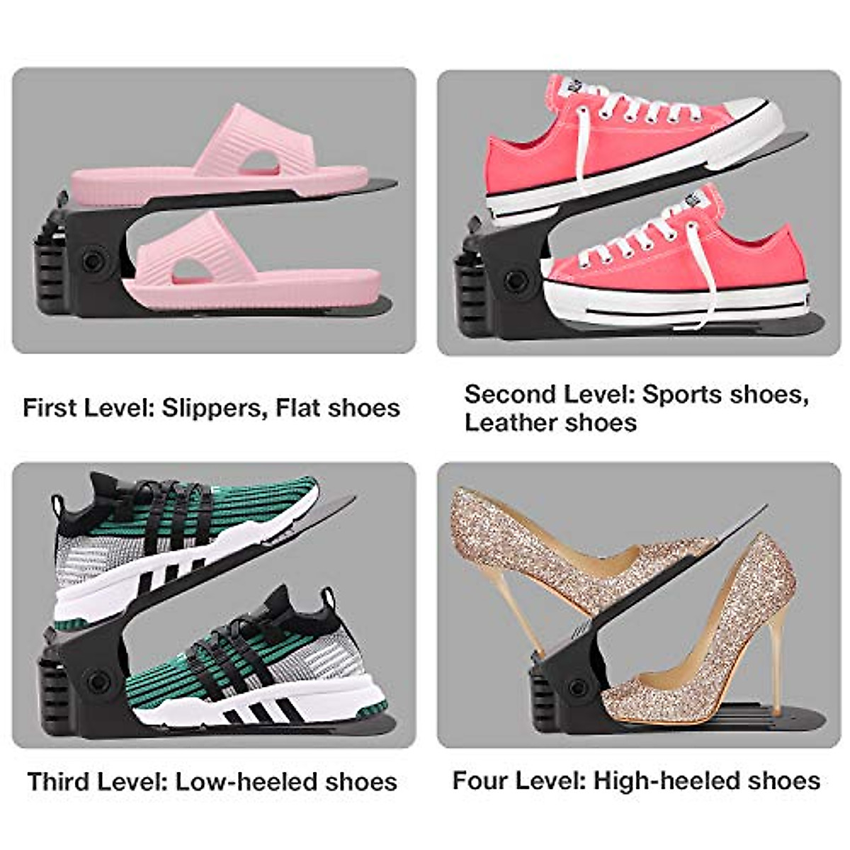 Neprock Shoe Slots Organizer, Adjustable Shoe Stacker Space Saver, Double Deck Shoe Rack Holder for Closet Organization (20-Pack)(Black)