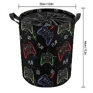 LynaRei Laundry Hamper Neon Game Joystick Dirty Clothes Storage Basket Video Game Player Collapsible Waterproof Toy Organizer for Boys And Girls Bedrooms, Bathroom