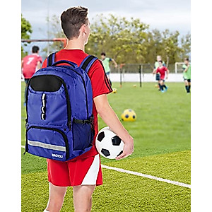 BROTOU Premium Soccer Bag, Basketball Backpack with Separate Cleat and Ball Compartment, Backpack for Rugby & Football & Volleyball & Handball (Blue)