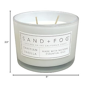 Sand + Fog Scented Candle - Tahitian Vanilla – Additional Scents and Sizes – 100% Cotton Lead-Free Wick - Luxury Air Freshening Jar Candles - Perfect Home Decor – 12oz