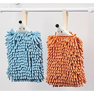 GTONEE 7pcs Soft Chenille Hanging Hand Towels ,Quick Dry Hand Bath Towel, Cute Hedgehog Hand Towel, Bathroom Hand Towels with Hanging Loop, Absorbent Kitchen Hand Towels, Dustproof No Dandruff