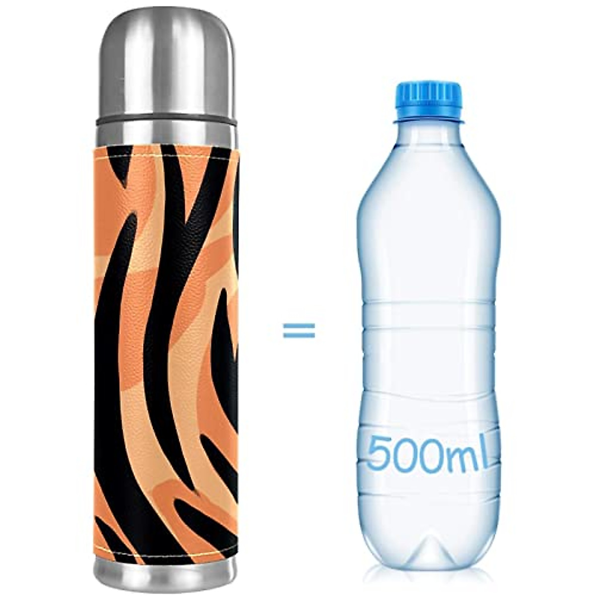 Stainless Steel Leather Vacuum Insulated Mug Tiger Texture Thermos Water Bottle for Hot and Cold Drinks Kids Adults 16 Oz