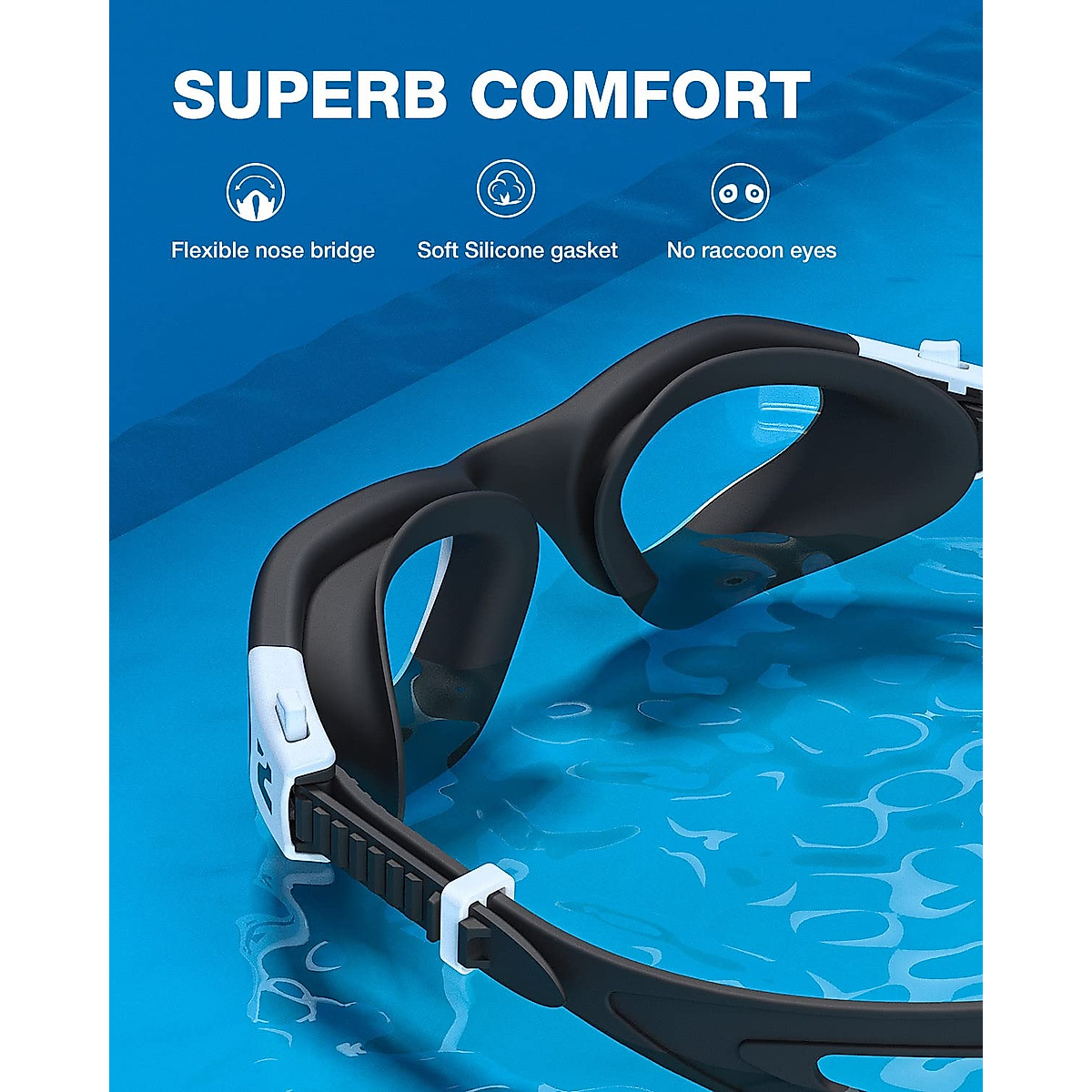 ZIONOR Swim Goggles, G1 SE Swimming Goggles Anti-fog for Adult Men Women (A0-Clear Lens Black White Frame)