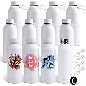 PlanetFlame 12 Pack 17 oz Sublimation Tumblers Bulk, Double-wall Insulated Stainless Steel Water Bottle Sublimation with Silicone Ring for Office,Gym,Travel, Matte White