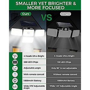 Mokot Solar Outdoor Lights, 288 LED IP65 Waterproof Motion Sensor Outdoor Lights with Remote Control, 4 Heads Solar Flood Lights for Garden Patio Yard Area Light - 2Pack
