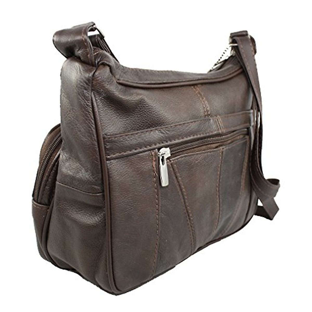 Vine Branch Genuine Leather Shoulder Handbag Purse with Multiple Pockets Brown