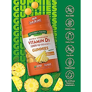 Vitamin D3 Gummies | 2000 IU | 70 Count | Pineapple Flavor | Vegetarian, Non-GMO and Gluten Free Supplement | by Nature's Truth