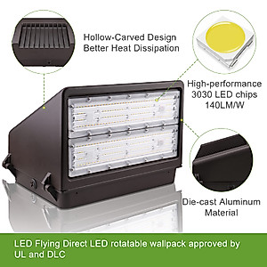 100W LED Full Cut-Off Wall Pack with Dusk to Dawn Photocell, 14000LM 5000K – Replace 400W MH/HPS, Outdoor Area LED Full Cutoff Wall Light IP65 UL DLC Approved