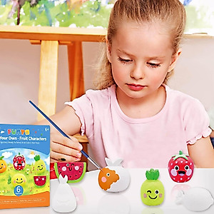 Funto Paint Your Own Fruits Painting Kit, 13 PCS Crafts Set for Kids, STEAM Project Creative Activity DIY Toys with 6 Figurines, 6 Paint Pots, 1 Brush