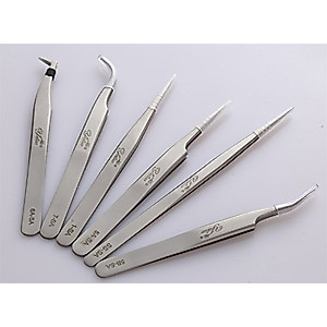 Yelix Cosmetic Stainless Steel Tweezers for Eyelash Extension Precision Makeup Tools for Eyelash Grafting Set 5B-SA