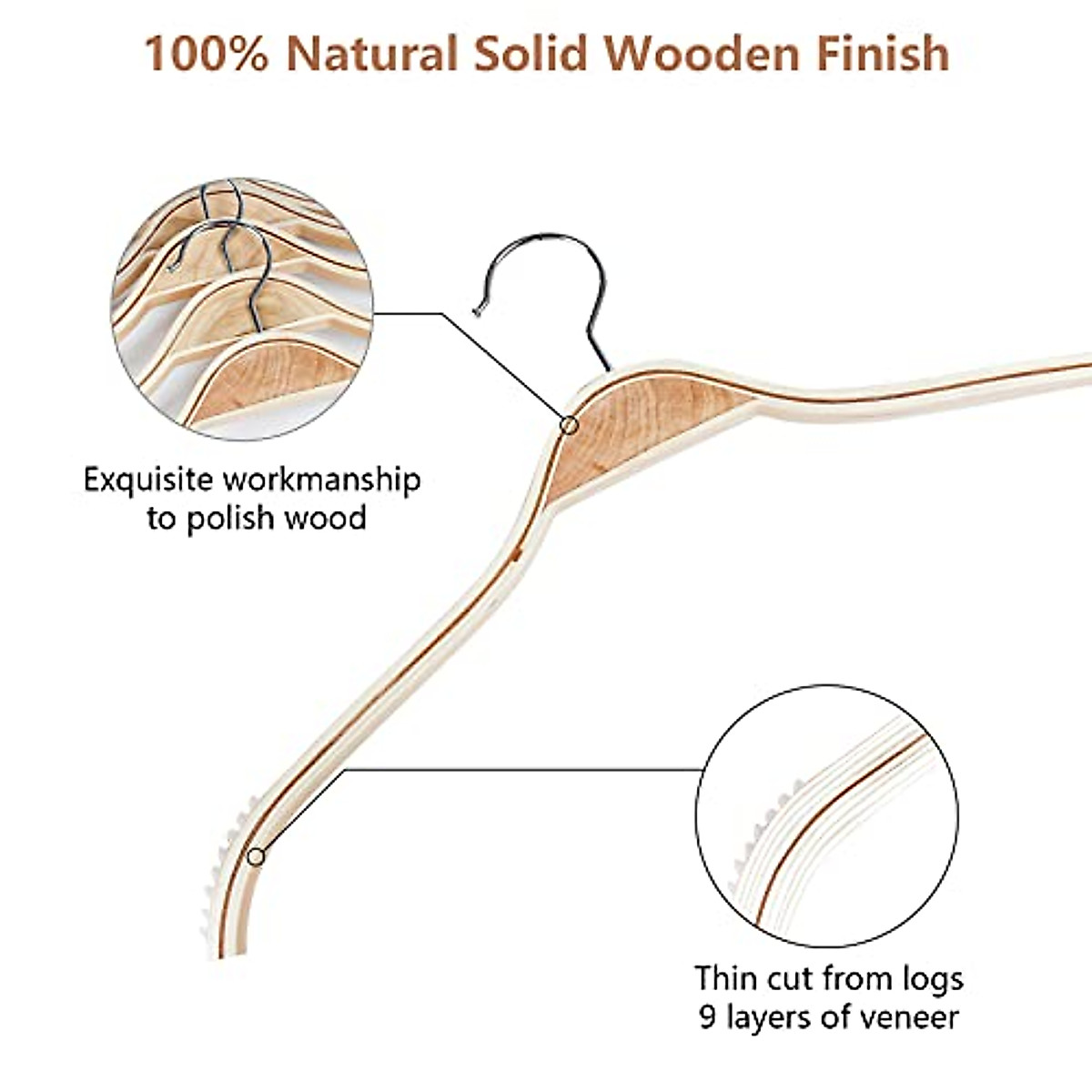 DEDU Wooden Hangers Lightweight 24 Pack, Coat Hangers for Closet Space Saving, Slim Suit Hangers Wood with Soft Rubber Non Slip Strip for Wamisole, Wedding Dress, Sweater (Natural Finish)