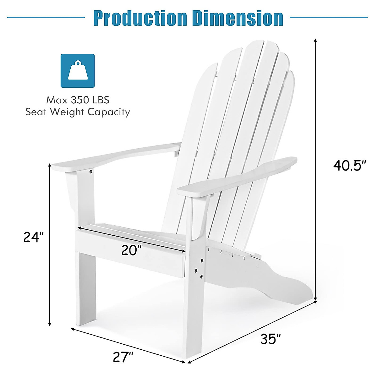 Tangkula Adirondack Chair, Acacia Wood Adirondack Lounger Chair, Outdoor Armchairs with Slatted Seating, Weather Resistant, for Patio Deck Lawn Backyard, Garden Adirondack Furniture (4, White)