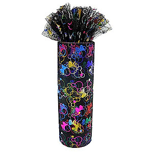 Yuanchuan Cartoon Glitter Tulle Rolls 6 inch x 10 Yards (30 feet) for Table Runner Chair Sash Bow Pet Tutu Skirt Sewing Crafting Fabric Christmas Wedding Unicorn Halloween Party Gift Ribbon (Black)