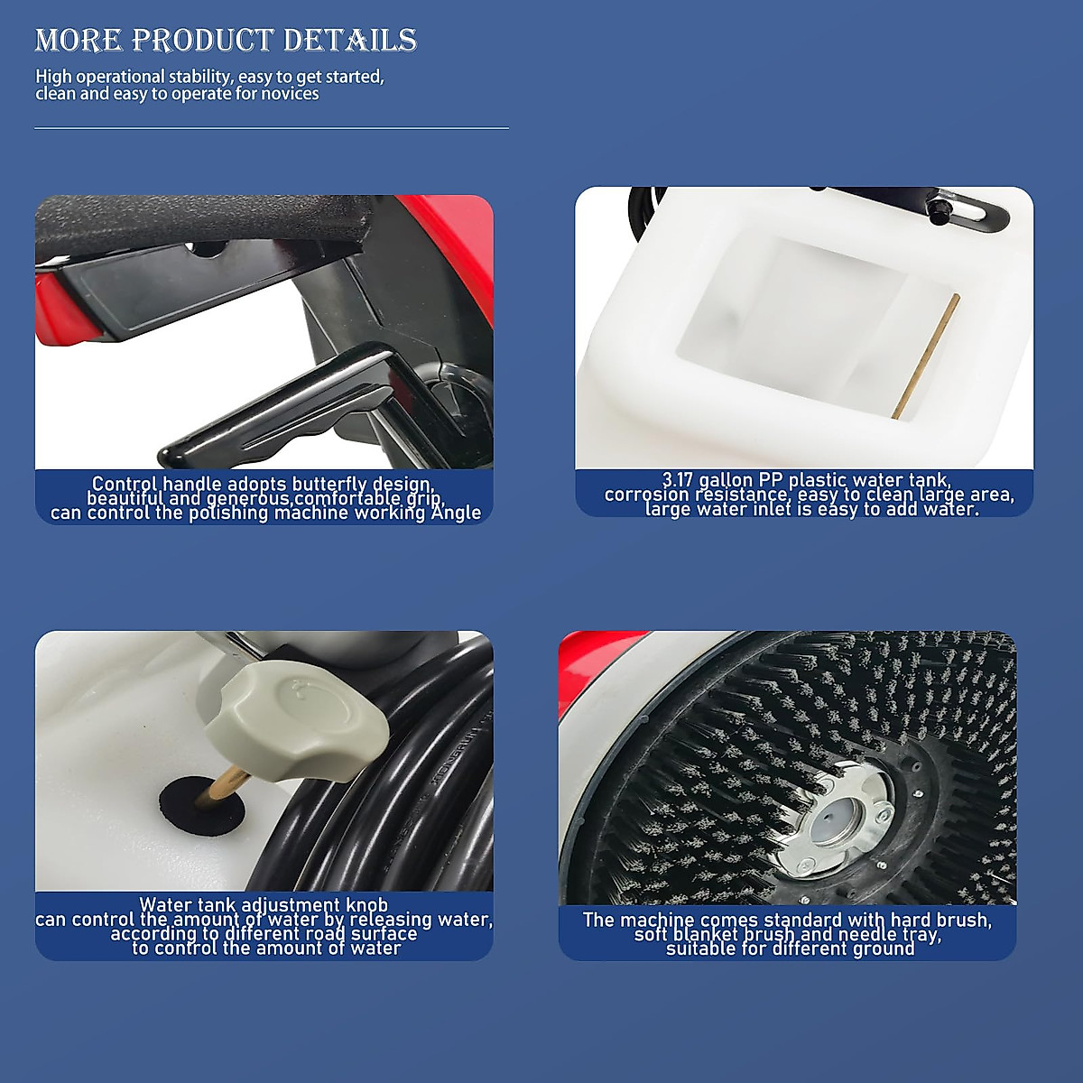 WYDDDARY 1100W Red Floor Polisher Commercial Floor Cleaner Polishing Machine Carpet Buffer Scrubber with 3gal Water Tank and 17" Base 154Rpm AC110V