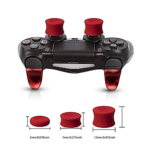PS4 FPS Games Accessories Kit Anti Slip Silicon Analog Stick Thumb Grips Set with Trigger Extensions for PlayStation 4 / Slim/Pro Controller (Red)