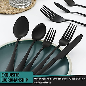 Hiware Matte Black Silverware Set with Serving Utensils for 8, Food Grade Stainless Steel Flatware Cutlery Set for Home and Restaurant, Fork Spoon Knife Set, Hand Wash Recommended