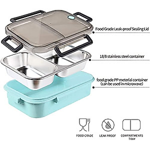 LANSKYWARE 2 Compartments Bento Lunch box with Insulated Lunch Bag and Portable Utensils, Stainless Steel Food Lunch Containers for Adults Men Women