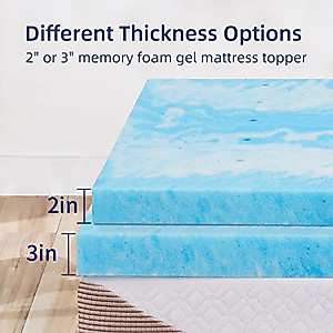 Opoiar 2 Inch Cooling Gel Memory Foam Mattress Topper in a Box, Medium Firm Mattress Topper for Pressure Relief & Temperature Regulation,CertiPUR-US Certified, Blue&White (Twin)