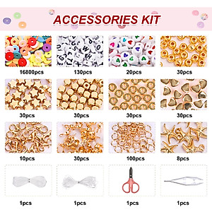 QUEFE 16800pcs Clay Beads Bracelet Making Kit, 168 Colors Polymer Beads Spacer Heishi Beads, Flat Preppy Beads for Jewelry Making Kit with Charms, DIY Crafts Gift