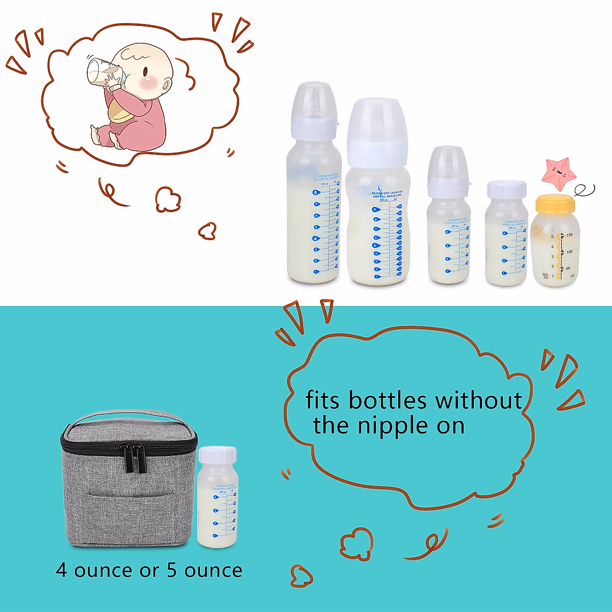 Luxja Breast Pump Tote with A Breastmilk Cooler Bag (Hold Four 5 Ounce Breastmilk Bottles) Bundle, Gray