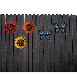 SeasonsEasy Metal and Glass Butterfly Outdoor Patio Garden Wall Decor or Indoor Living Room, Bedroom, Kitchen, Bathroom - Set of 2 Sculpture Butterflies with Blue Design Inserts