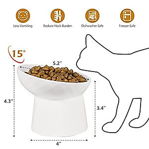 Qucey Ceramic Cat Food and Water Bowl Set, Raised Tilted Cat Feeder Dishes with Stand, Elevated Pet Food Bowl for Cats and Small Dogs, Anti Vomiting & Reduce Neck Burden