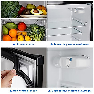 Upstreman 4.0 Cu.Ft Compact Refrigerator with Freezer, Double Door Mini Fridge, Large Capacity Mini Fridge, Adjustable Thermostat, Mini Refrigerator for Dorm, Office, Bedroom, Black-BR401