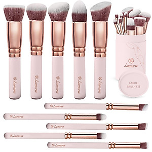 Kabuki Makeup Brush Set - Foundation Powder Blush Concealer Contour Brushes - Perfect for Liquid, Cream or Mineral Products - 10 Pc Collection with Premium Synthetic Bristles for Eye and Face Cosmetic