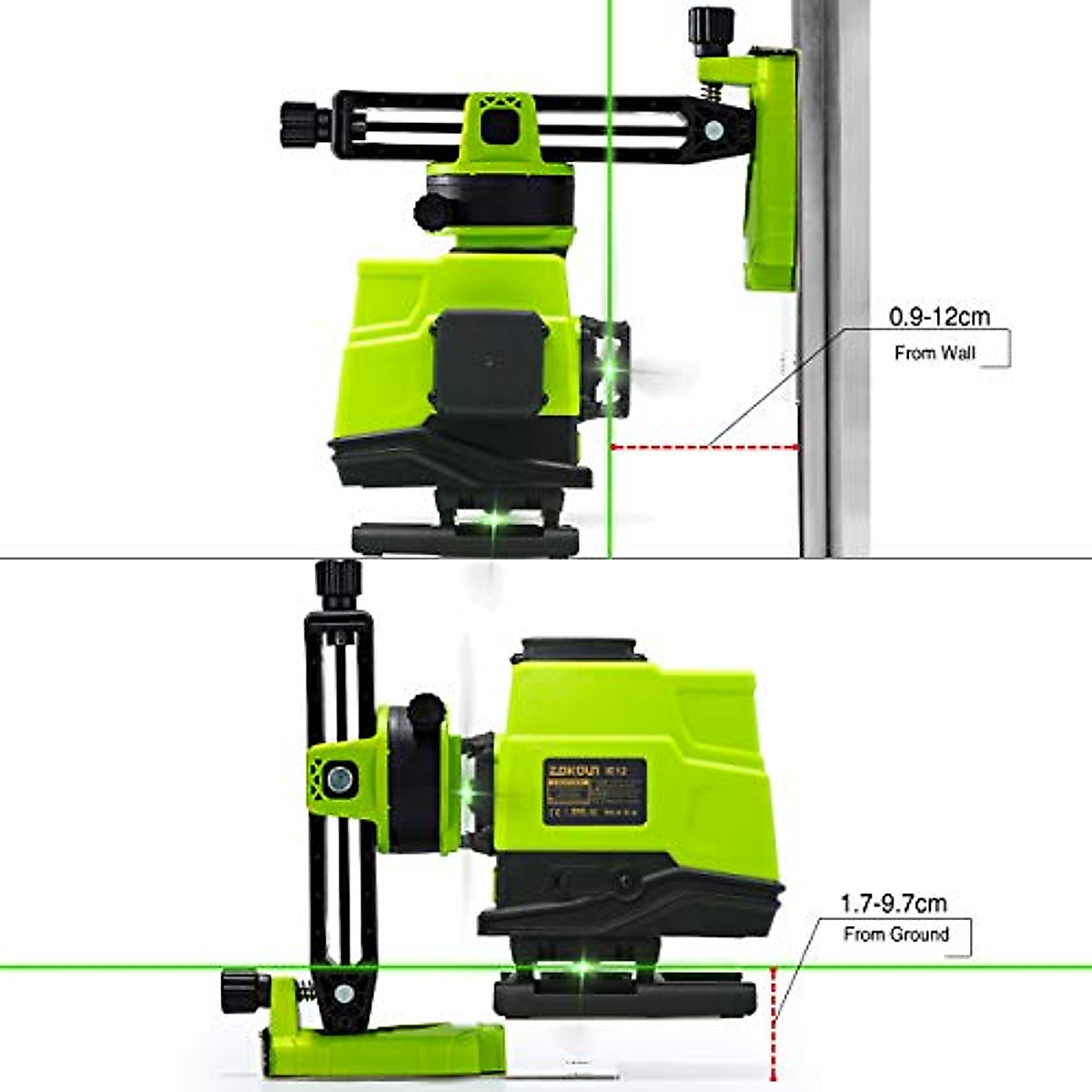 Zokoun IE12,12 Lines Green Beam 360° Rotary Self-leveling Laser Level Horizontal&Vertical Cross Line Leveler With Wireless Control 3D Laser Level with Li-ion Battery